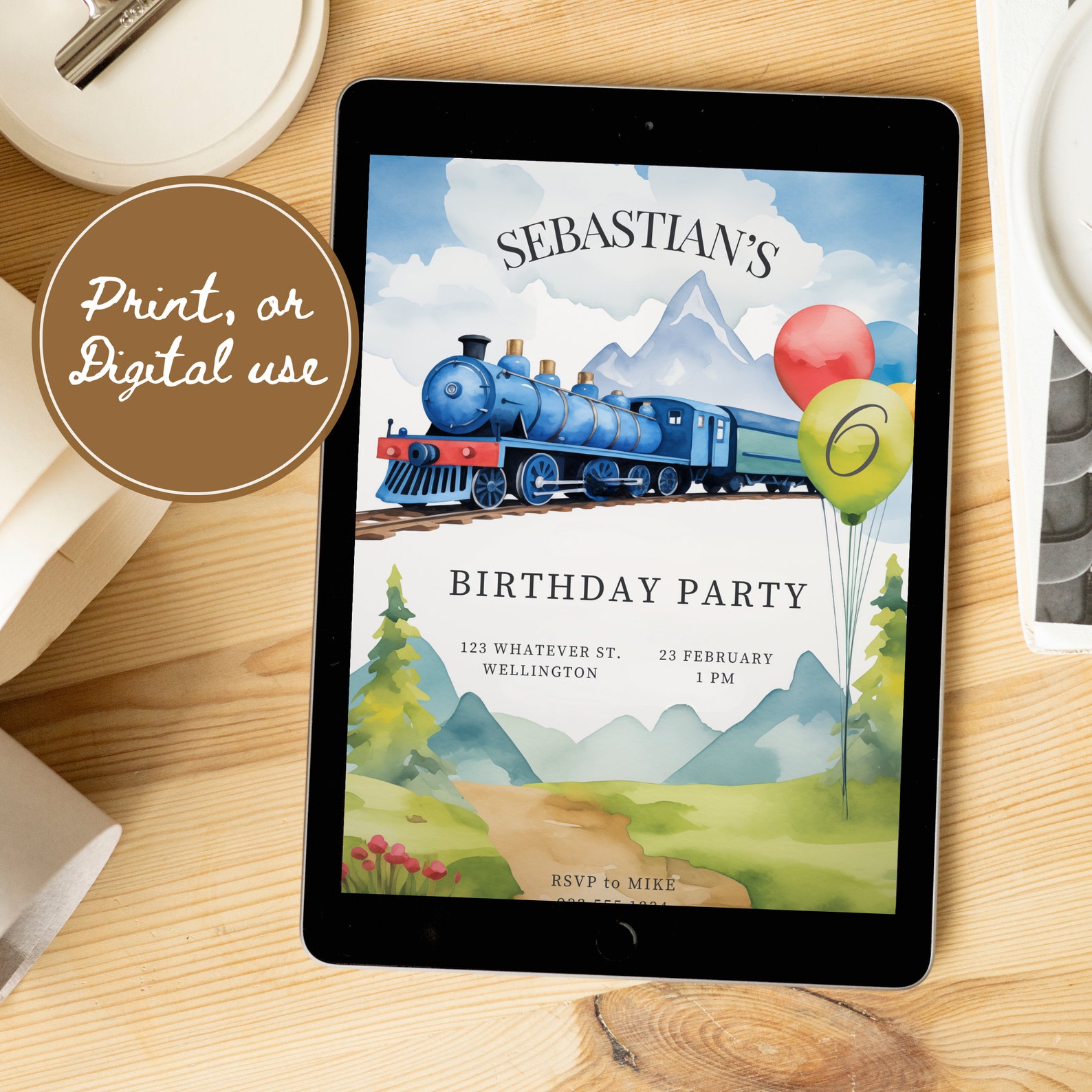 Vintage Watercolor Train Birthday Invitation Template, Chugga Train ...
