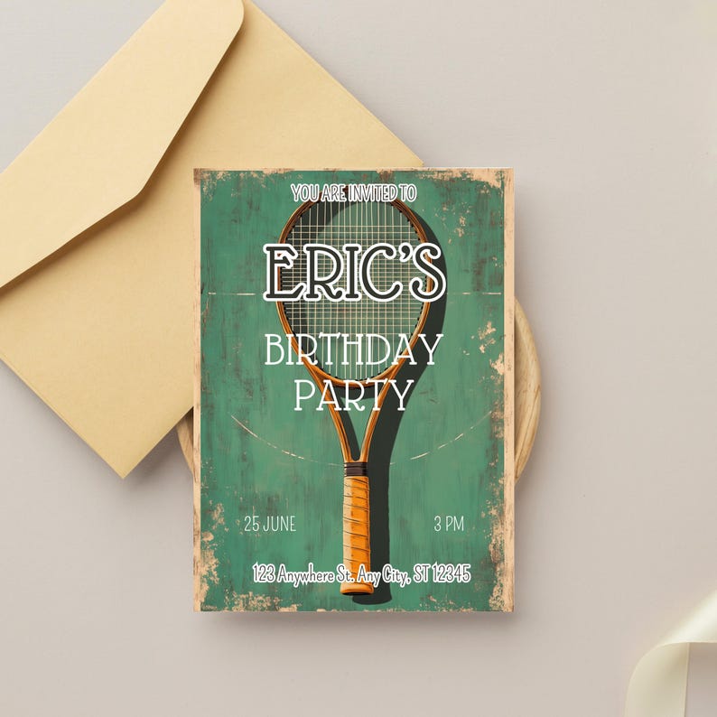 Tennis Birthday Invitation, Editable Sports Party Template, Vintage ...