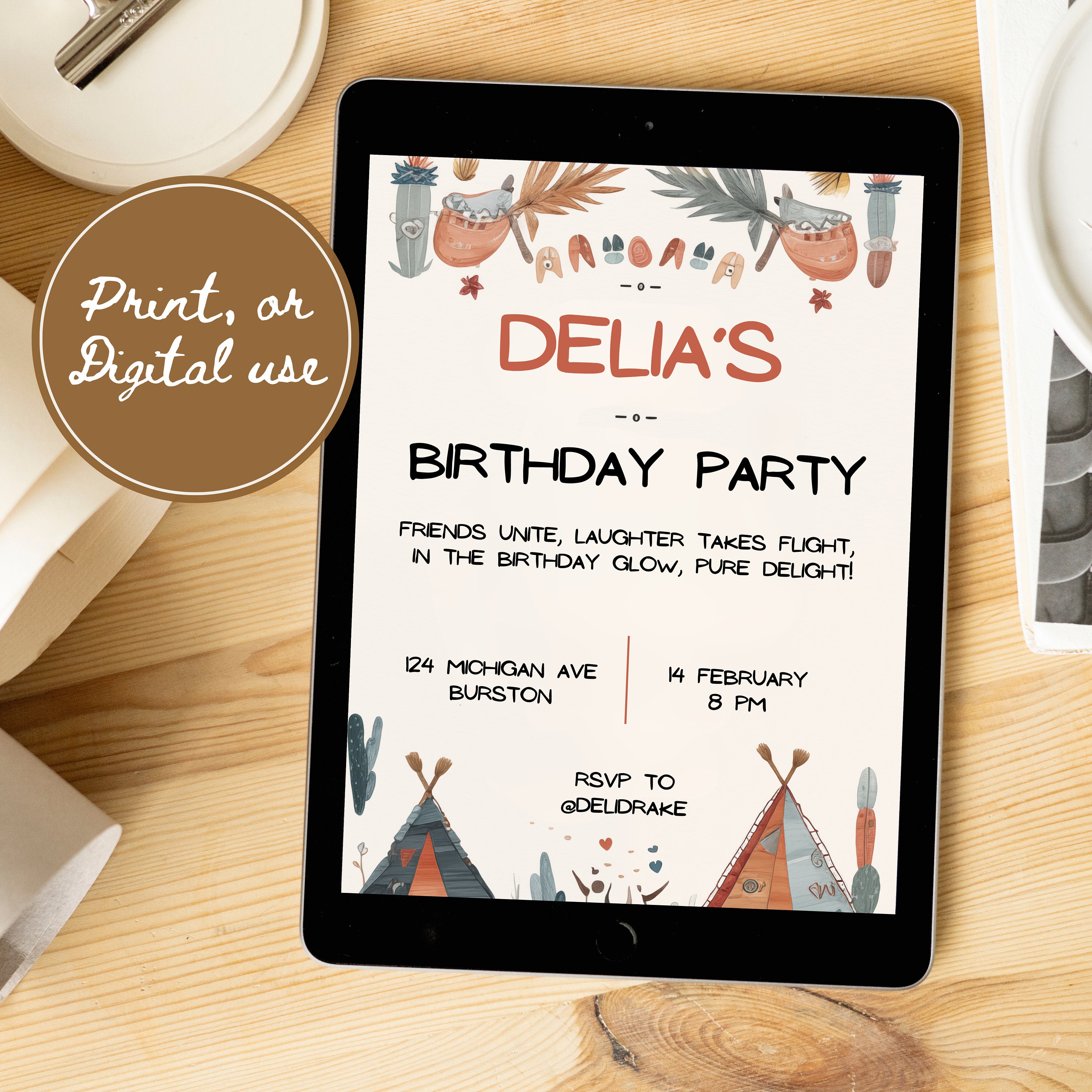 Editable Boho Birthday Invitation: Neutral Colors, Fun Design (canva ...