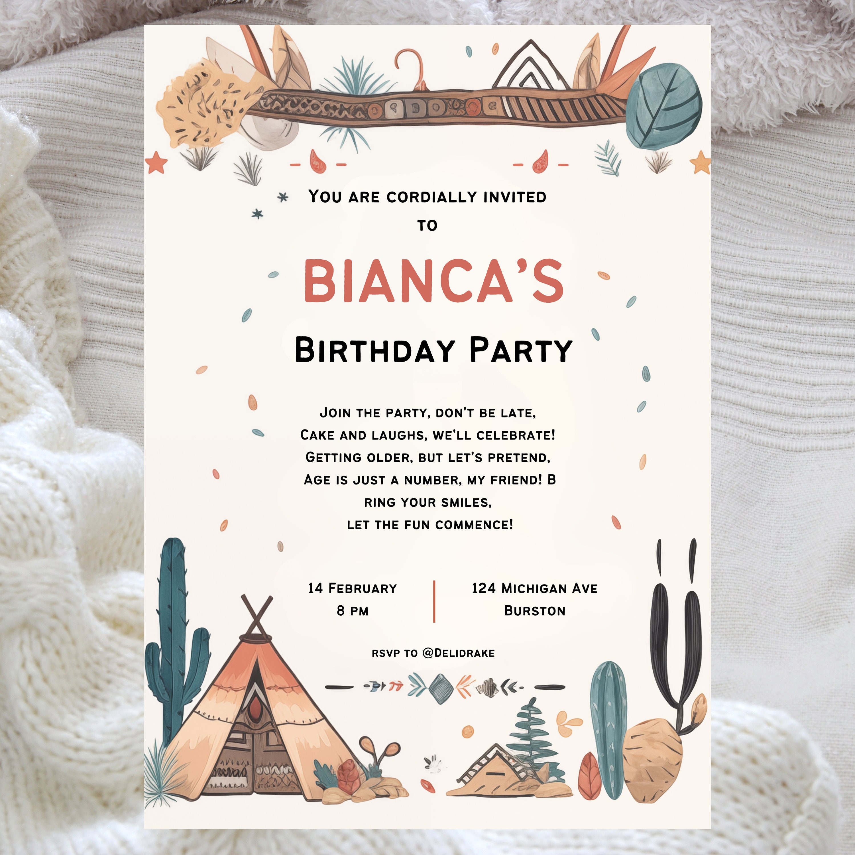 Editable Boho Birthday Invitation, Neutral Colours Printable Invite ...