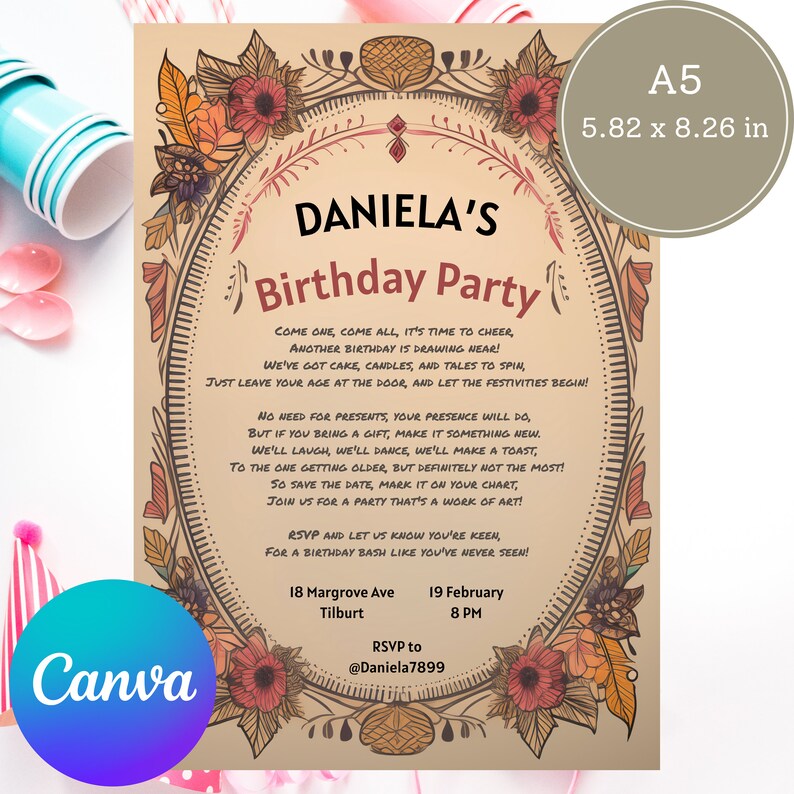 Editable Free Spirit Birthday Invitation, Neutral Colours Printable ...