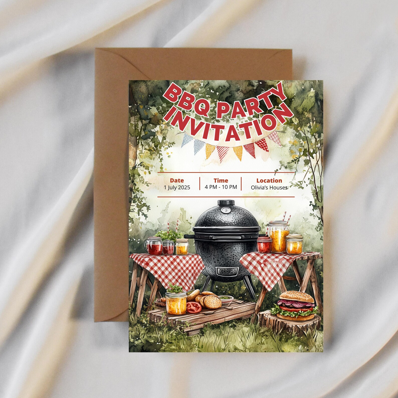 BBQ Party Invitation, Summer Cookout Invite, Rustic Backyard BBQ Design ...