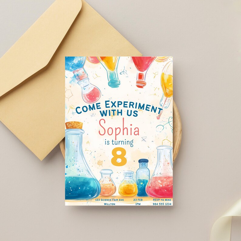 Editable Kids Science Party Birthday Invitation, Mad Scientist Lab ...