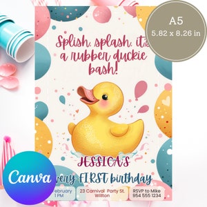 Editable Rubber Duckie Birthday Invitation, Cute Duck Party Invite ...