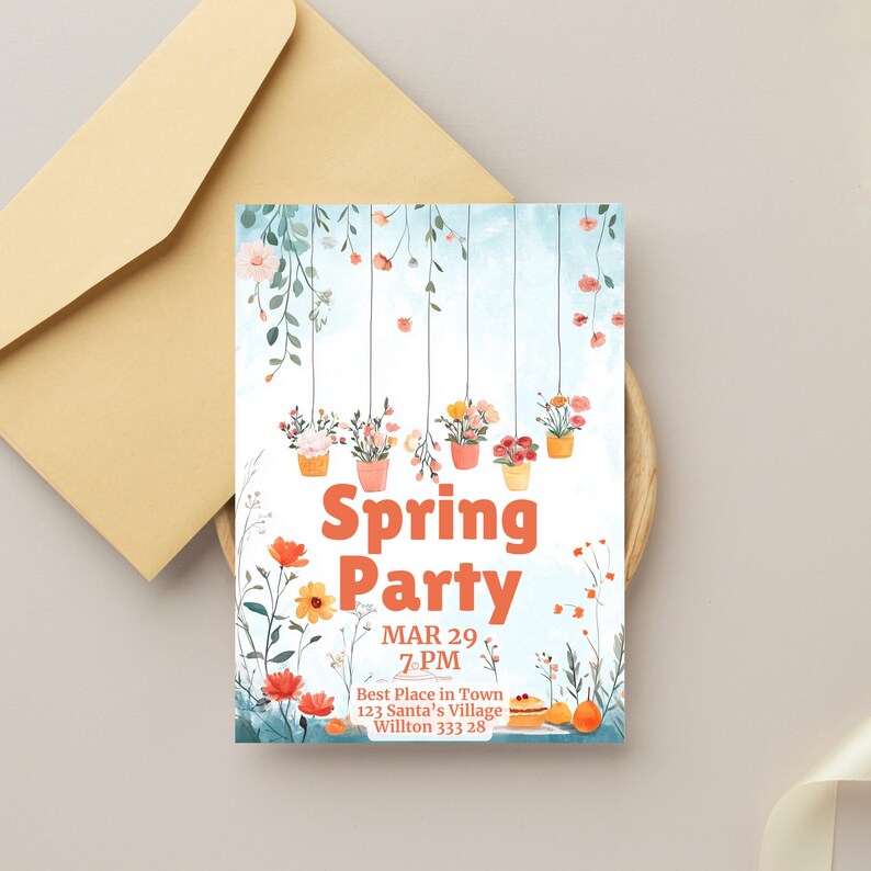 Floral Spring Party Invitation: Editable Celebration Template (digital ...
