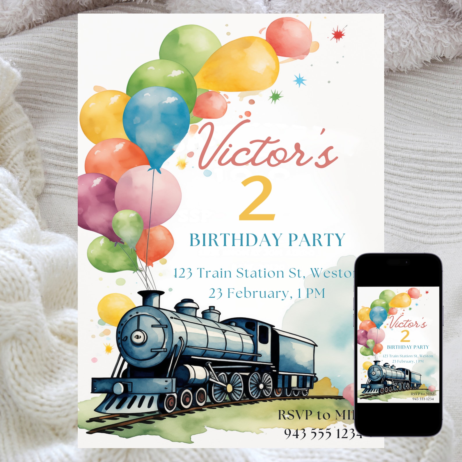 Train Themed Birthday Invite Template, Train Birthday Invite, Engine ...