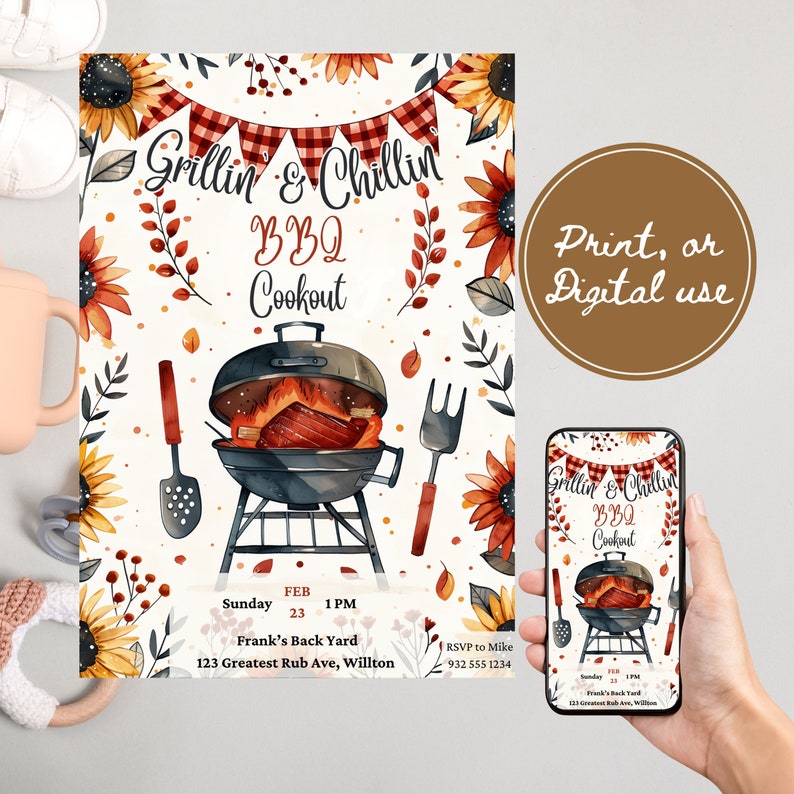 Editable BBQ Invitation, BBQ Birthday Invitation, Backyard Baby Shower ...