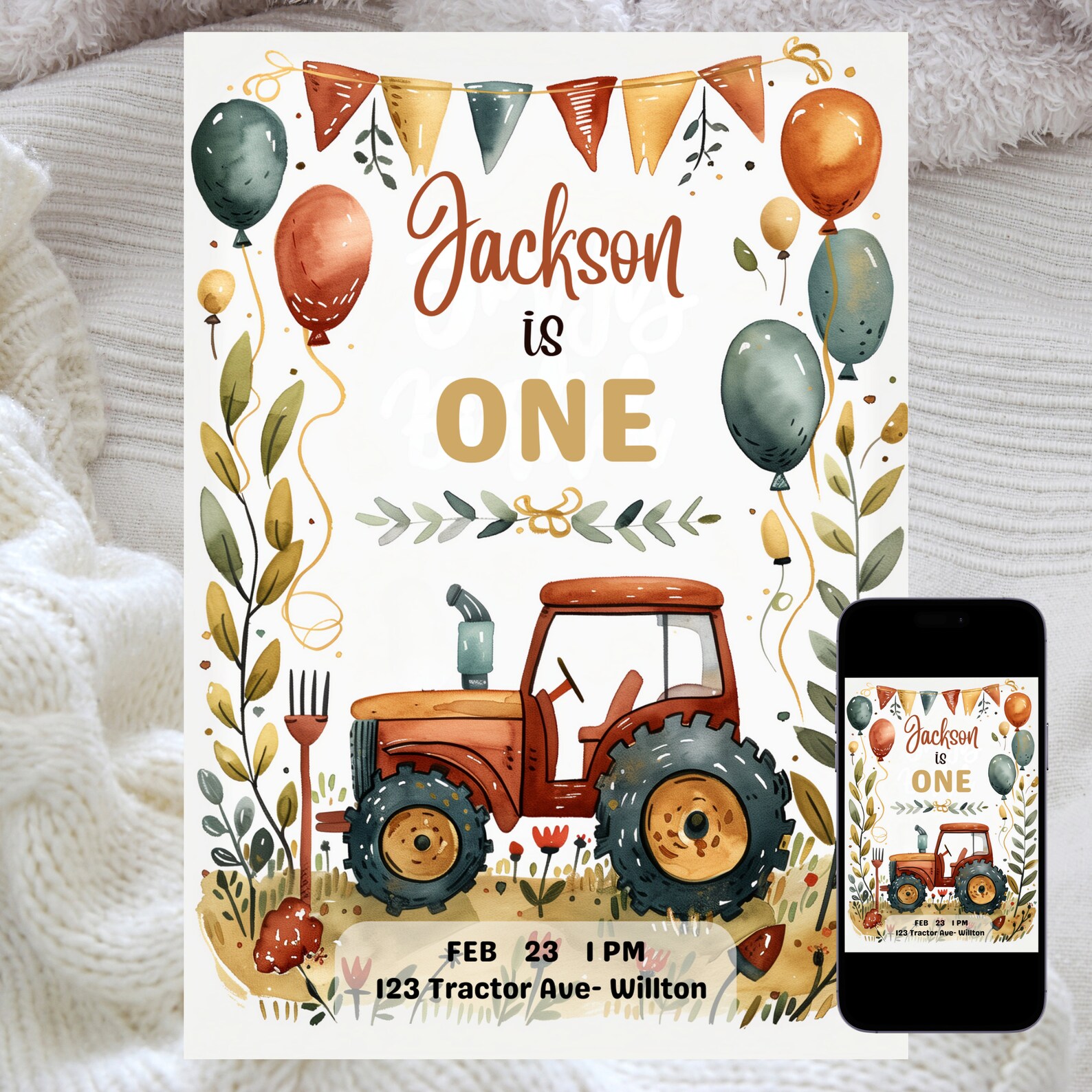 Editable Tractor Birthday Invitation, Farm Boy Party Template ...