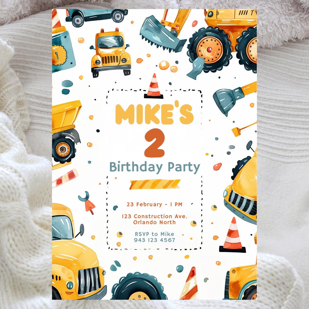 Construction Birthday Party Invitation Template, Construction Truck ...