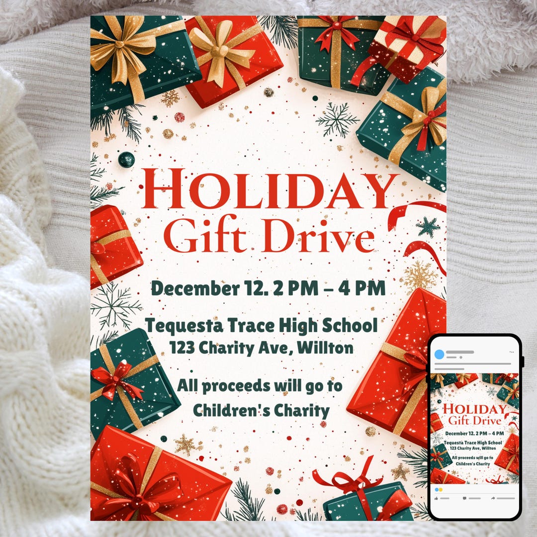 Christmas Holiday Gift Drive Invitation, Editable Charity Event ...