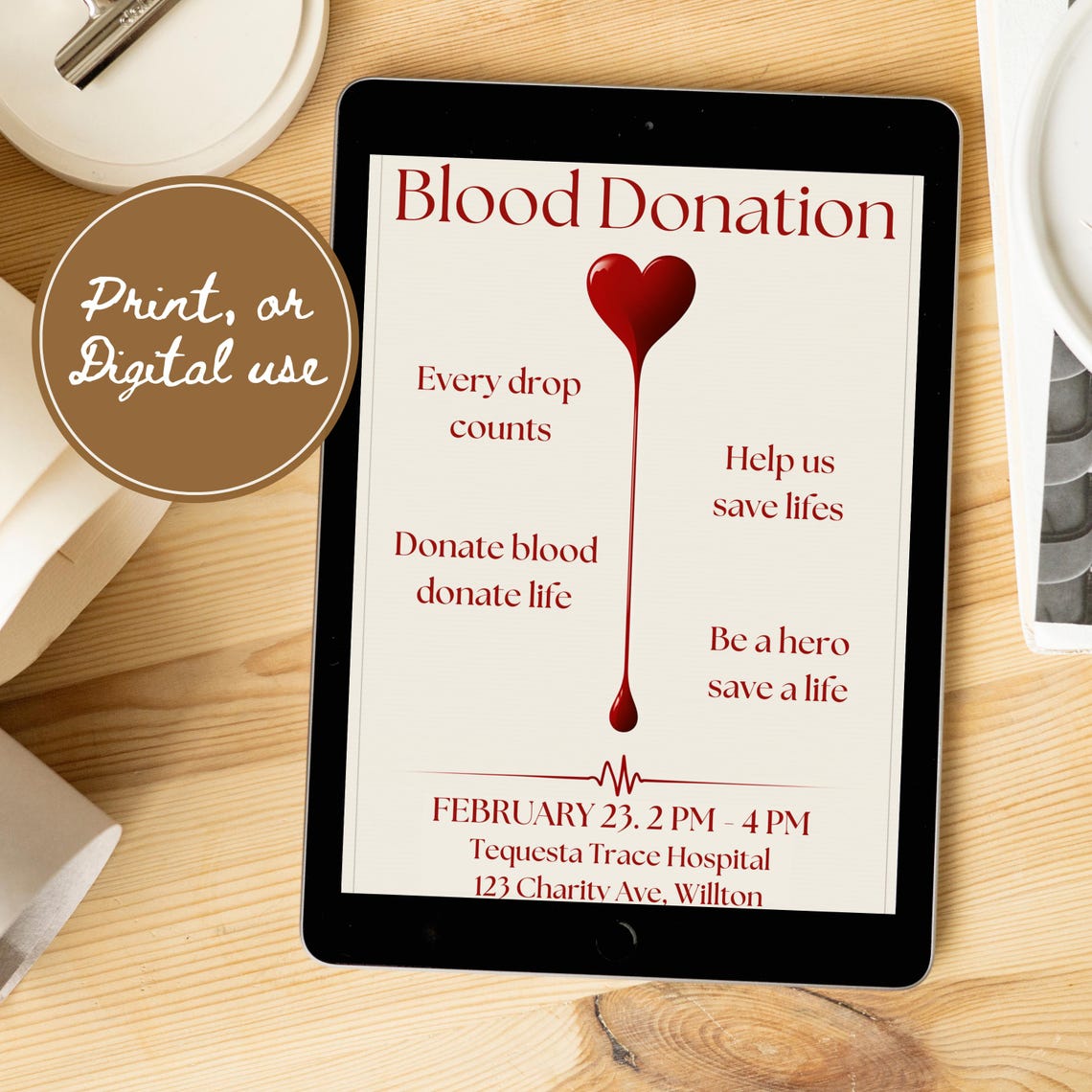 Blood Donation Drive Invitation, Editable Charity Event Template ...