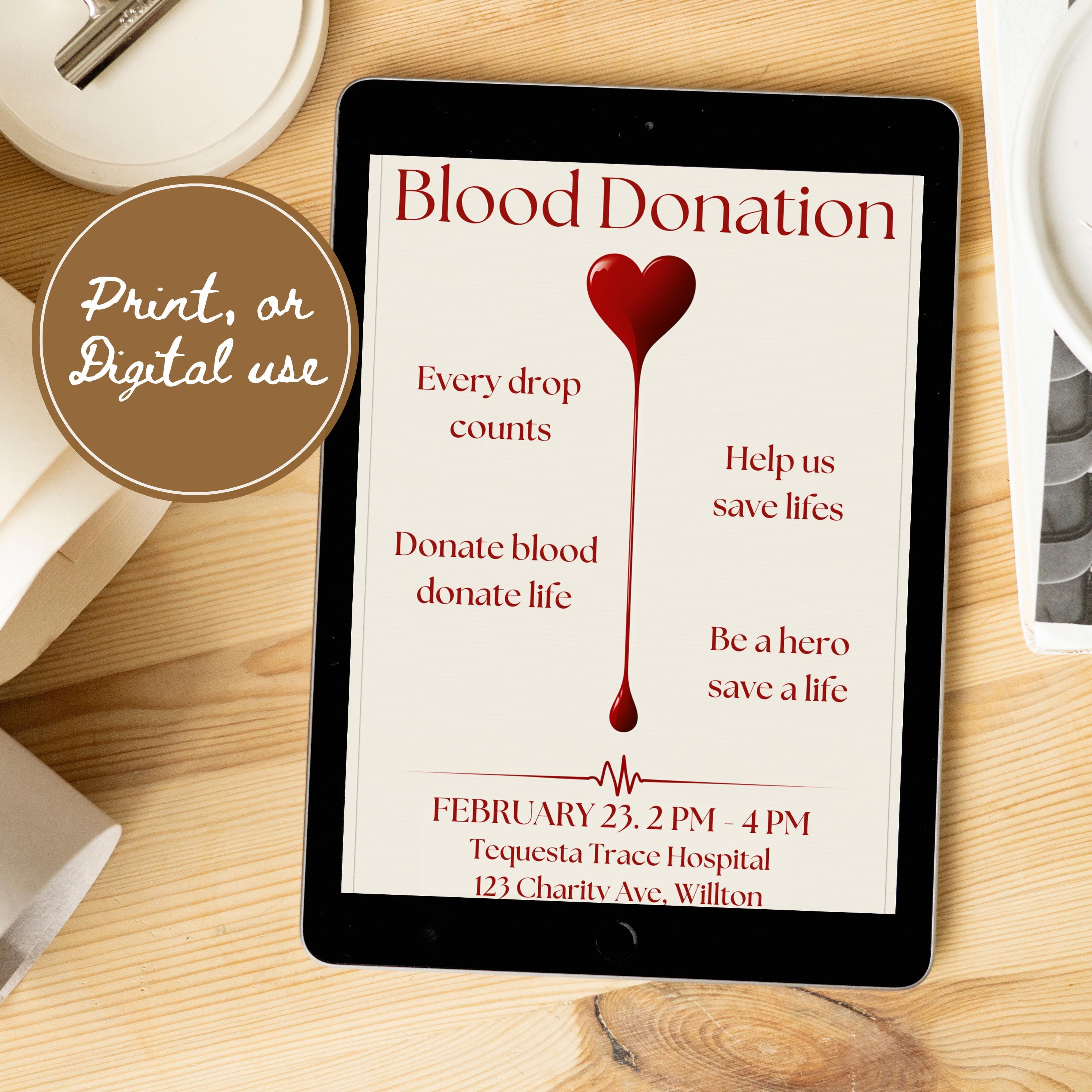 Blood Donation Drive Invitation, Editable Charity Event Template ...