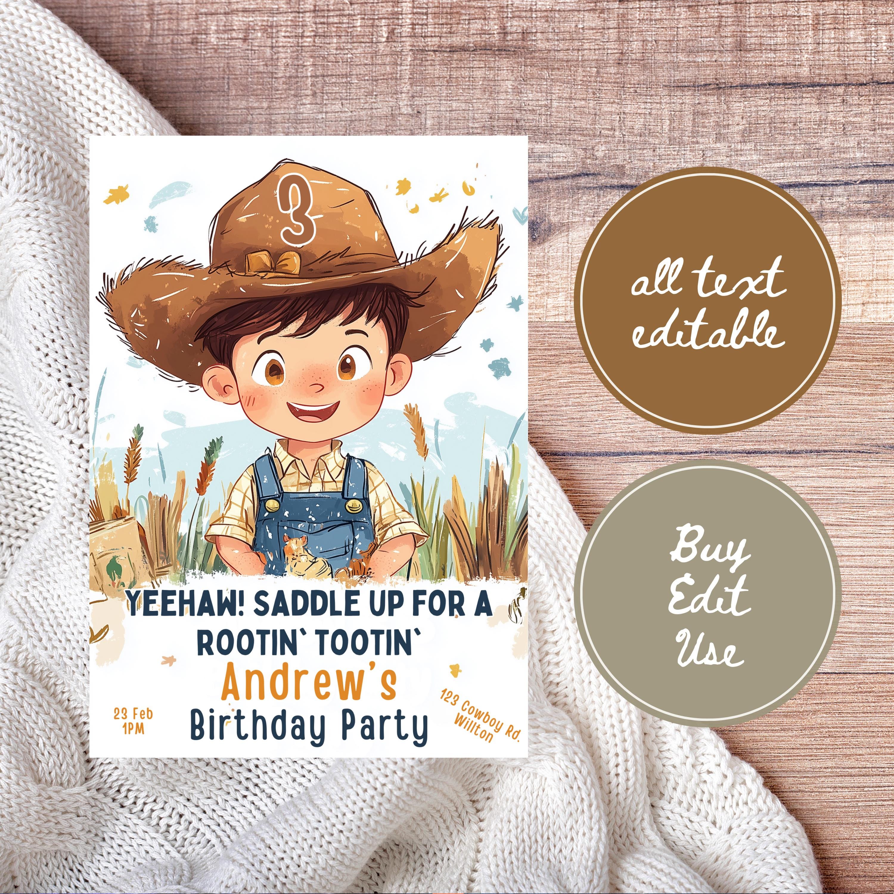Editable Cowboy Birthday Invitation: Rustic Wild West Party (digital ...
