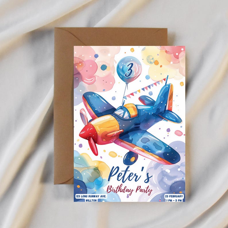 Editable Plane Birthday Invitation, Little Pilot Party Invite, Airplane ...