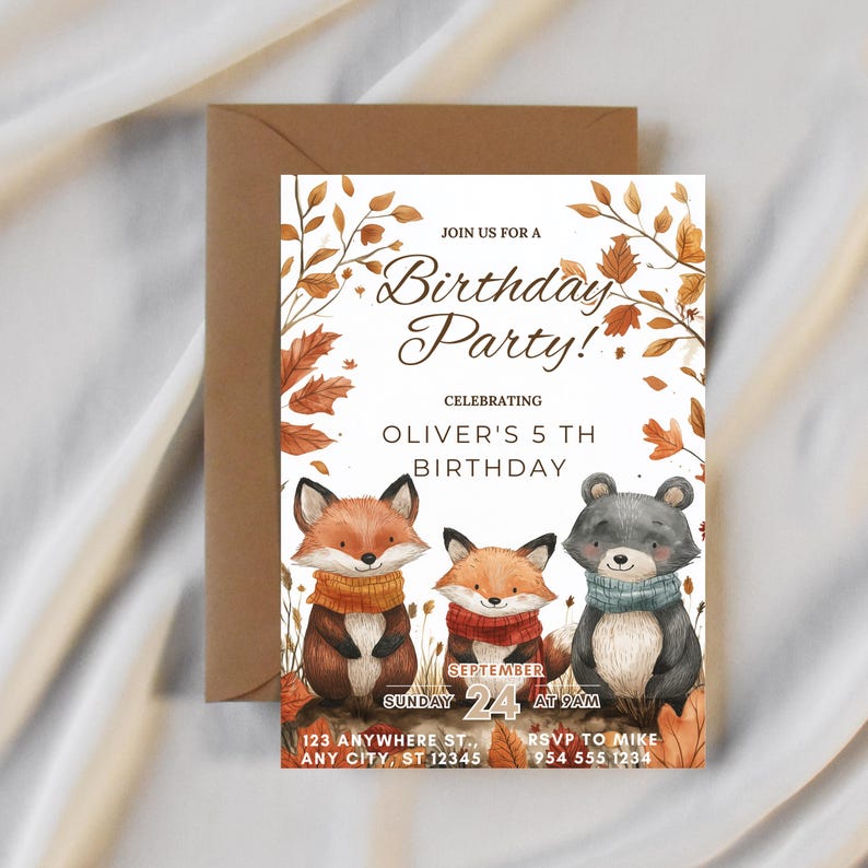 Woodland Animals Birthday Invitation: Forest Adventure Theme (editable ...