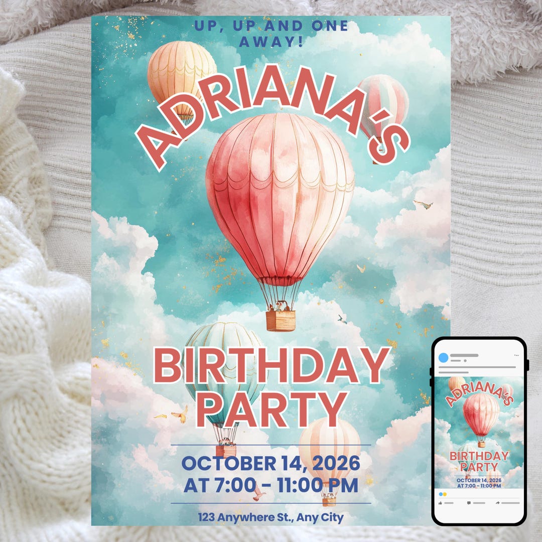 Hot Air Balloon Birthday Invitation: Whimsical Sky Adventure (editable ...