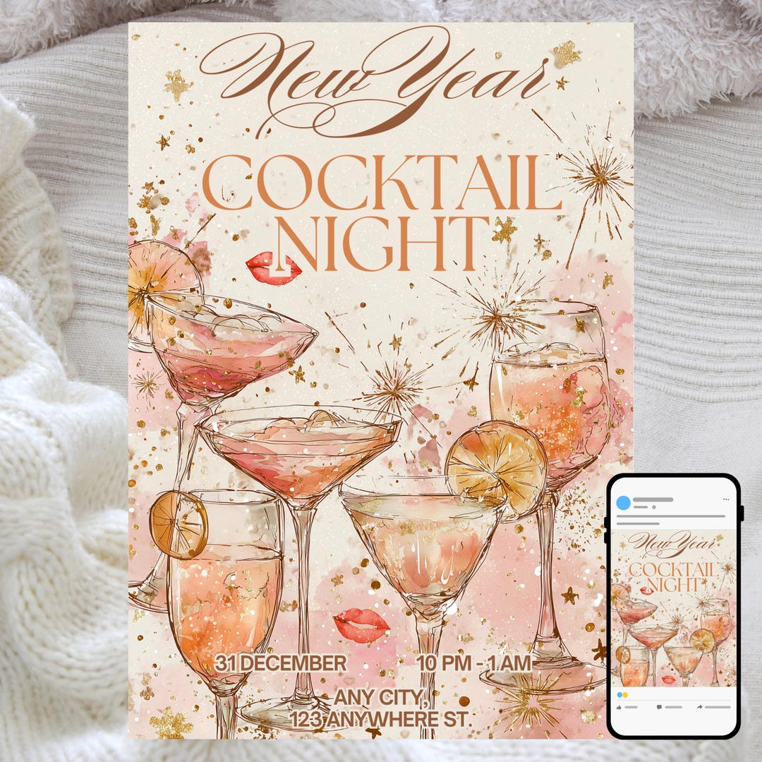 New Year's Eve Cocktail Party Invitation: Elegant Champagne, Editable ...
