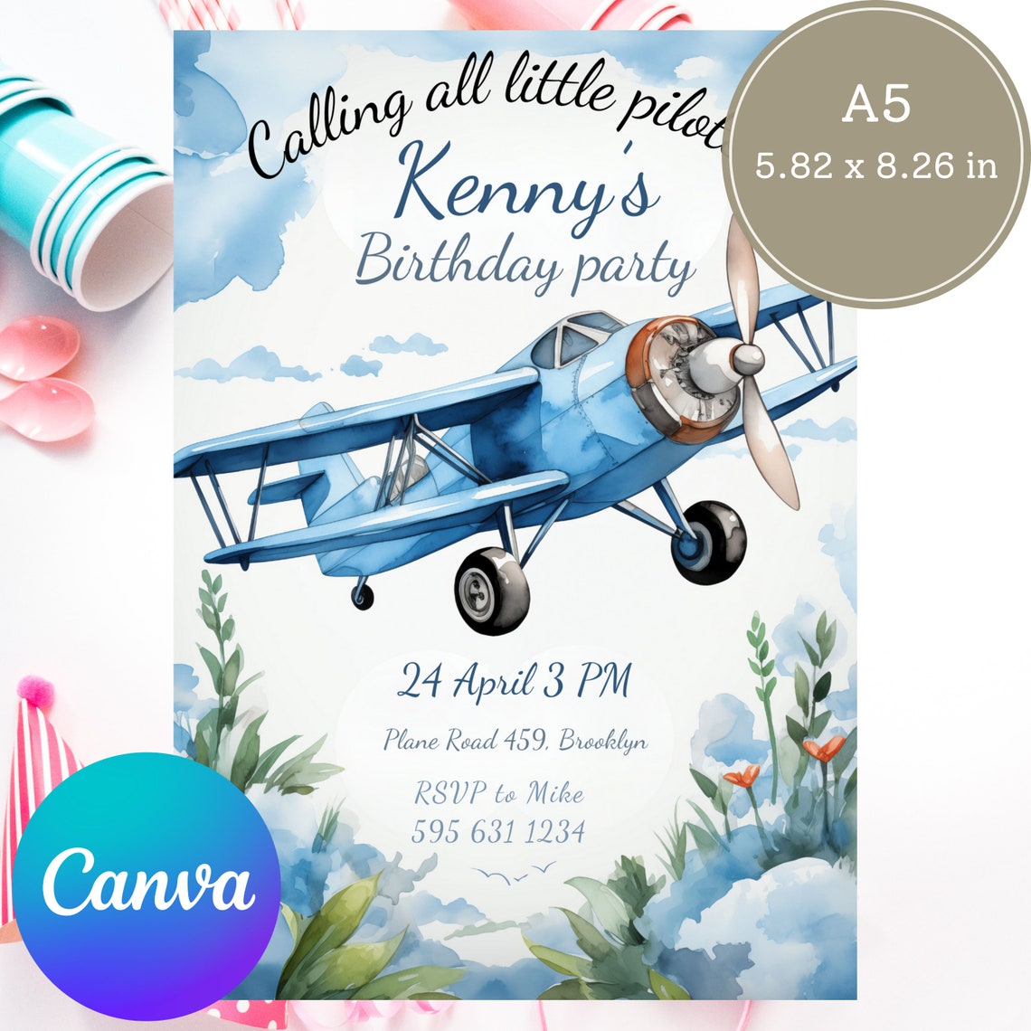 Vintage Airplane Birthday Invitation, Little Pilots Birthday Party ...
