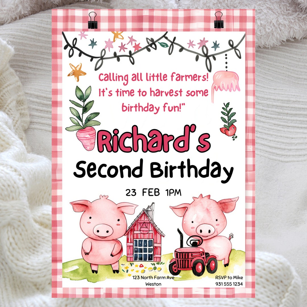 Ranch Birthday Invitation, Editable Farm Birthday Invitation, Pigs and ...