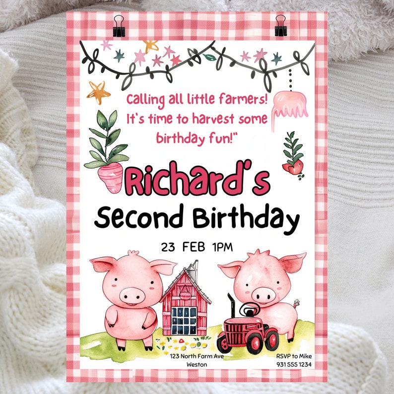 Ranch Birthday Invitation, Editable Farm Birthday Invitation, Pigs and ...