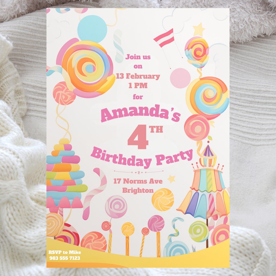 Candy Land Birthday Invitation, Girl Birthday Invitation, Sweet ...
