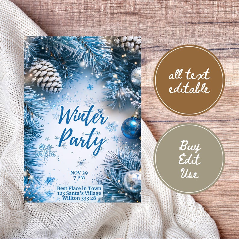 Editable Winter Party Invitation, Snowy Celebration Invite, Winter ...