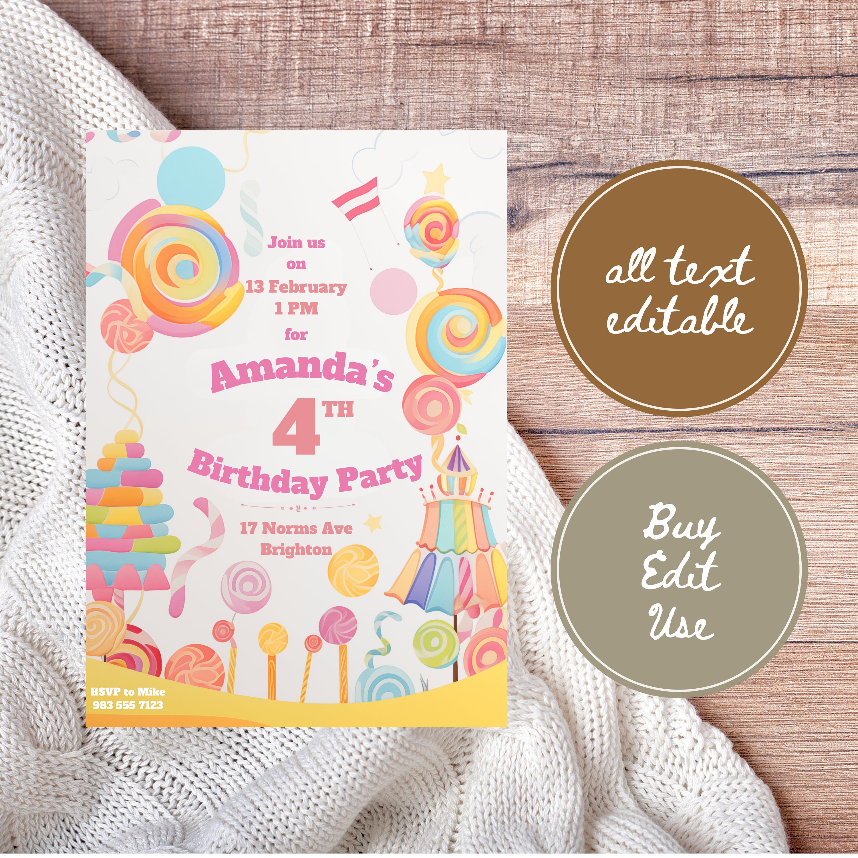 Candy Land Birthday Invitation, Girl Birthday Invitation, Sweet ...