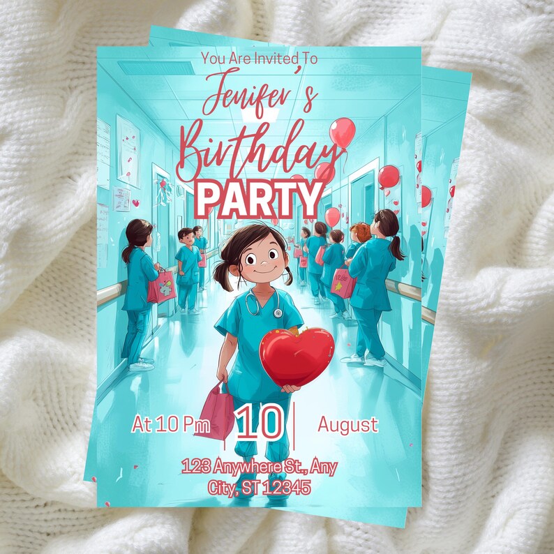 Birthday Invitation, Nurse Theme Party, Doctor Dress-up Celebration ...