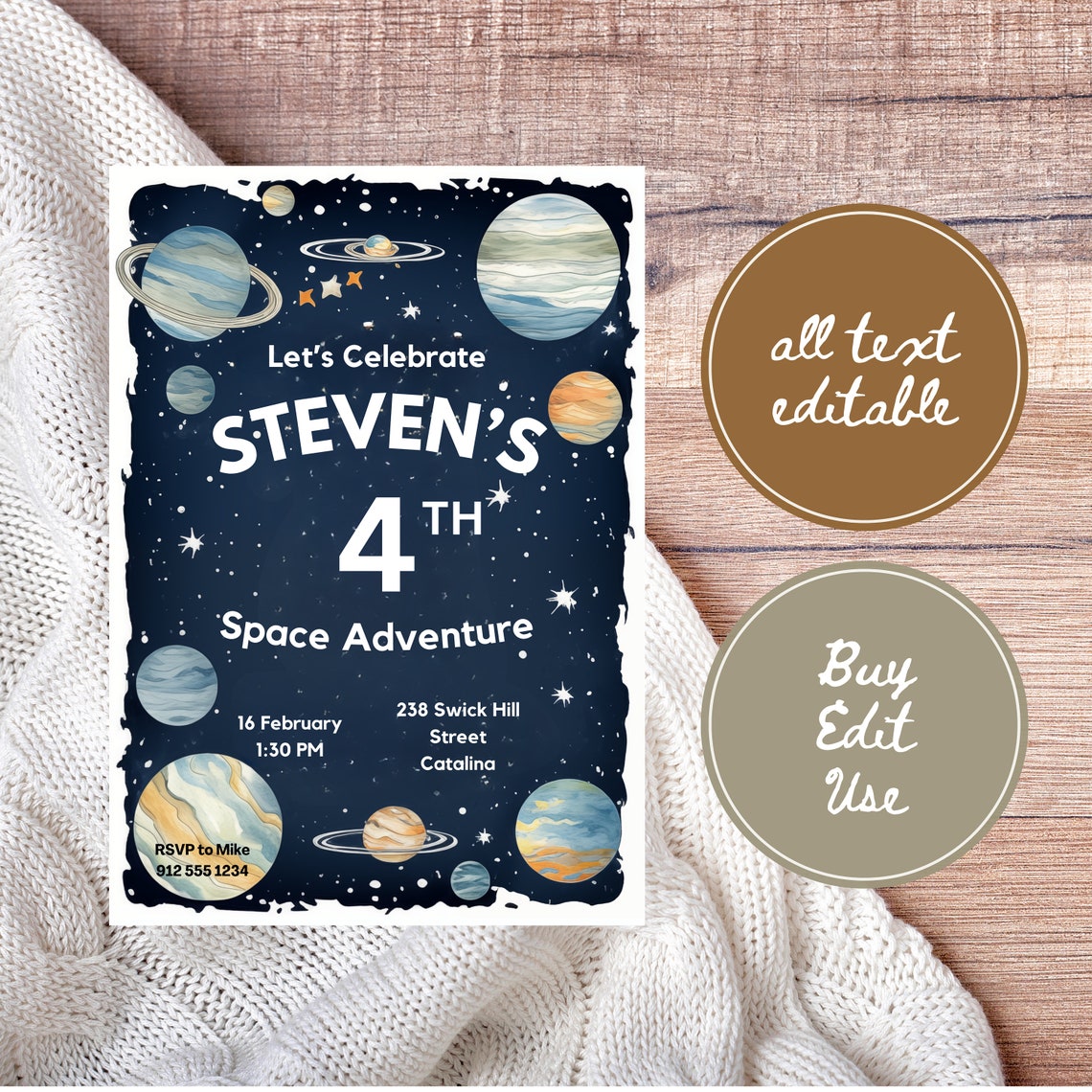 Outer Space Birthday Invitation, Space Birthday Party Invitation ...