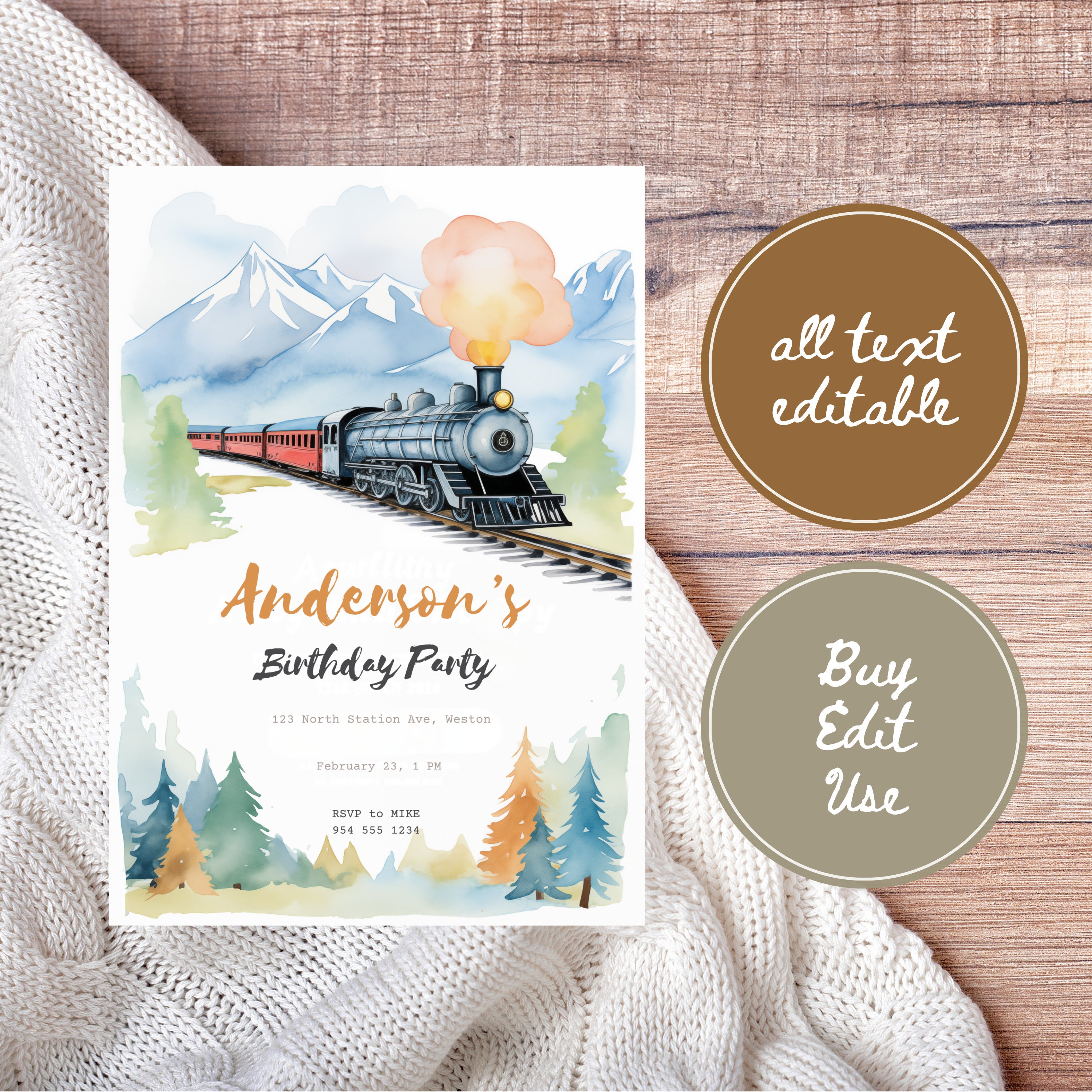 Charming Train Themed Birthday Party Invite, Chugga Train Invite, Cute ...