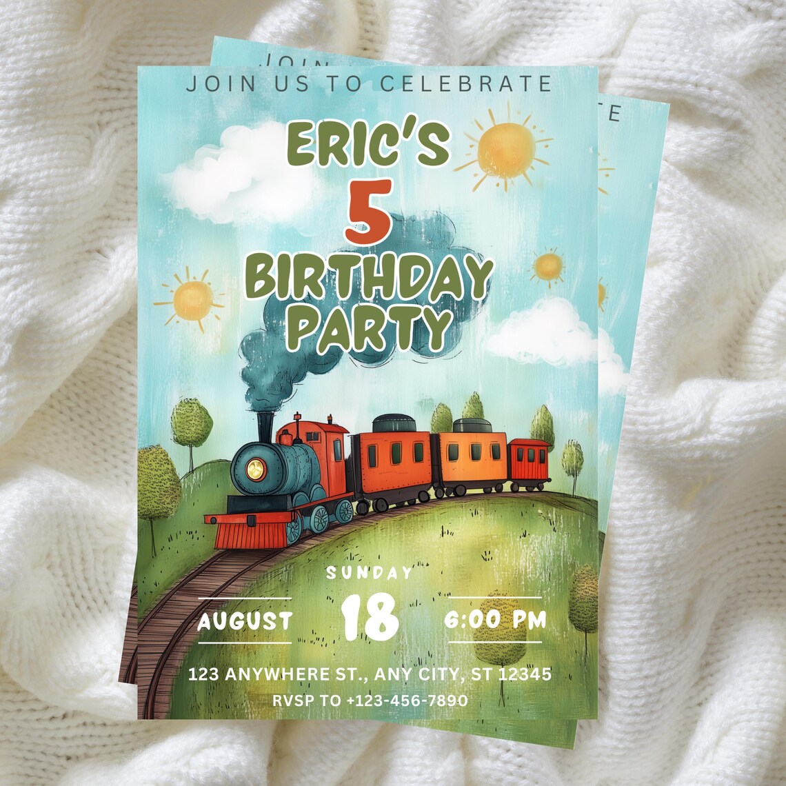 Train Birthday Invitation, Cute Railroad Party for Kids, Editable ...