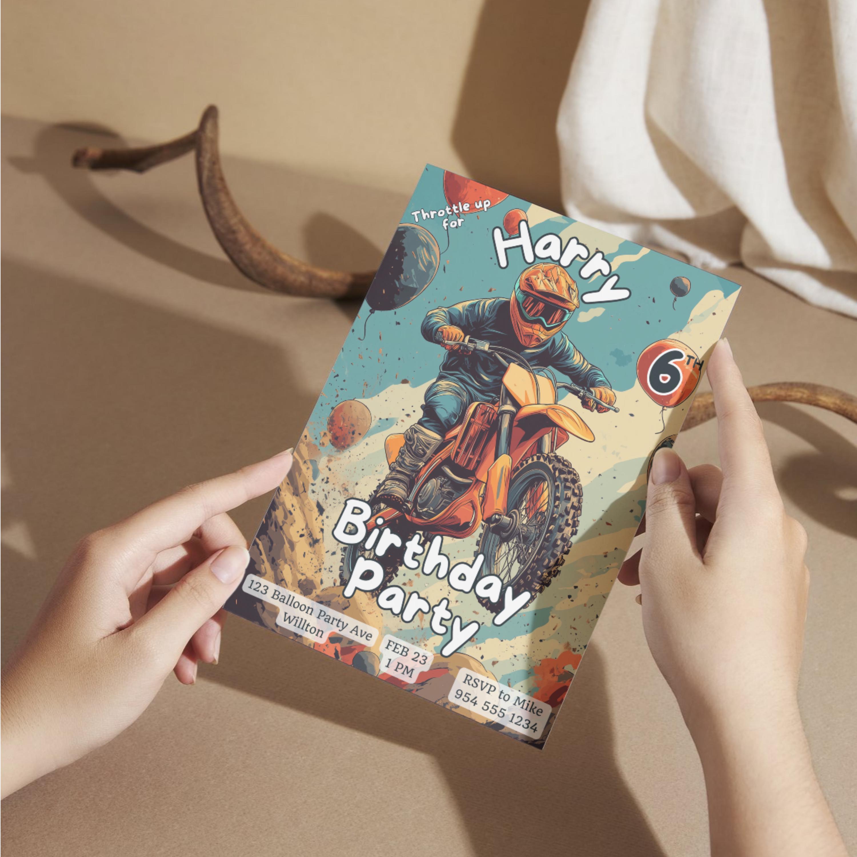 Dirt Bike Birthday Invitation for Kids, Fun Editable Off-road Party ...