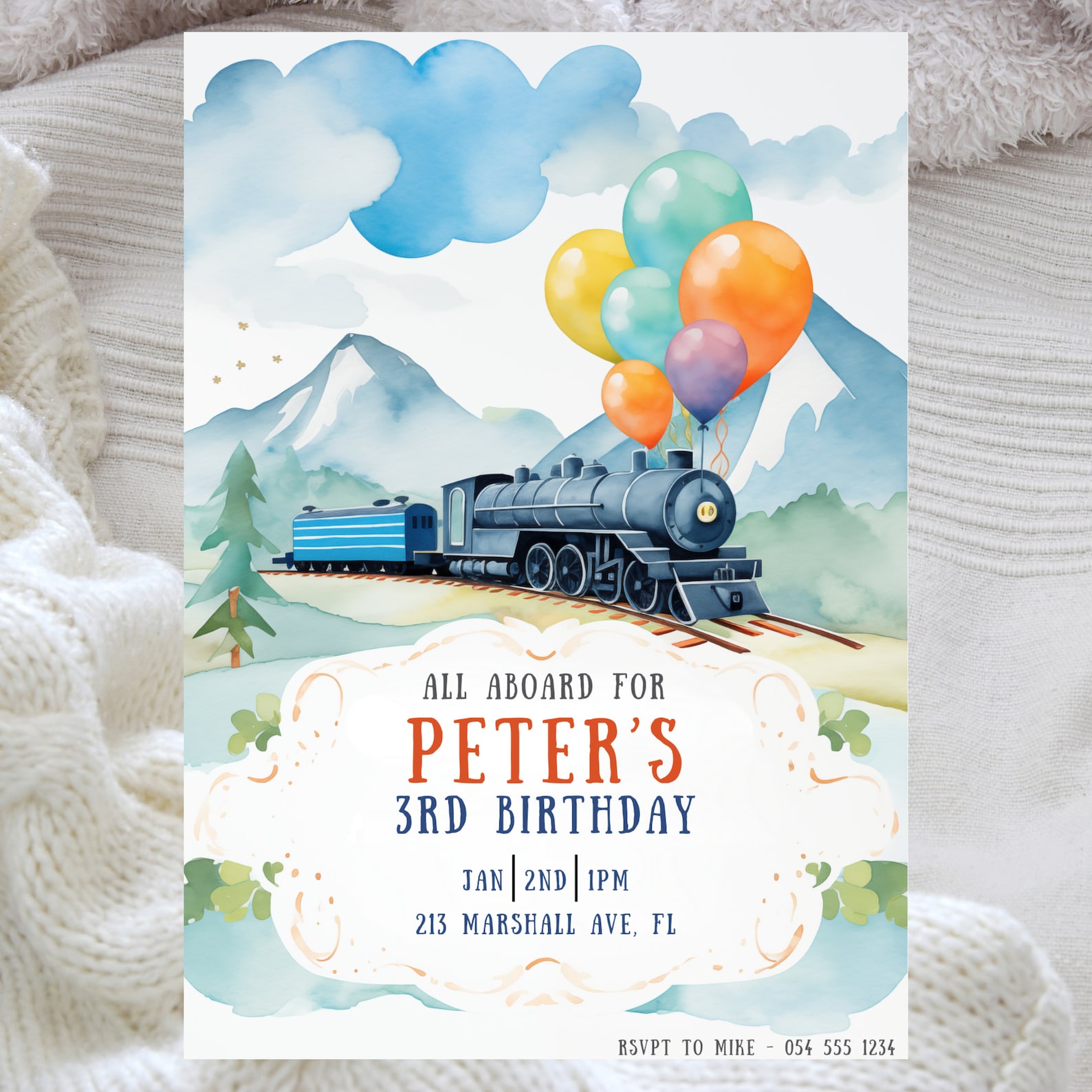 Watercolor Train Birthday Invitation, Chugga Chugga, Choo Choo ...
