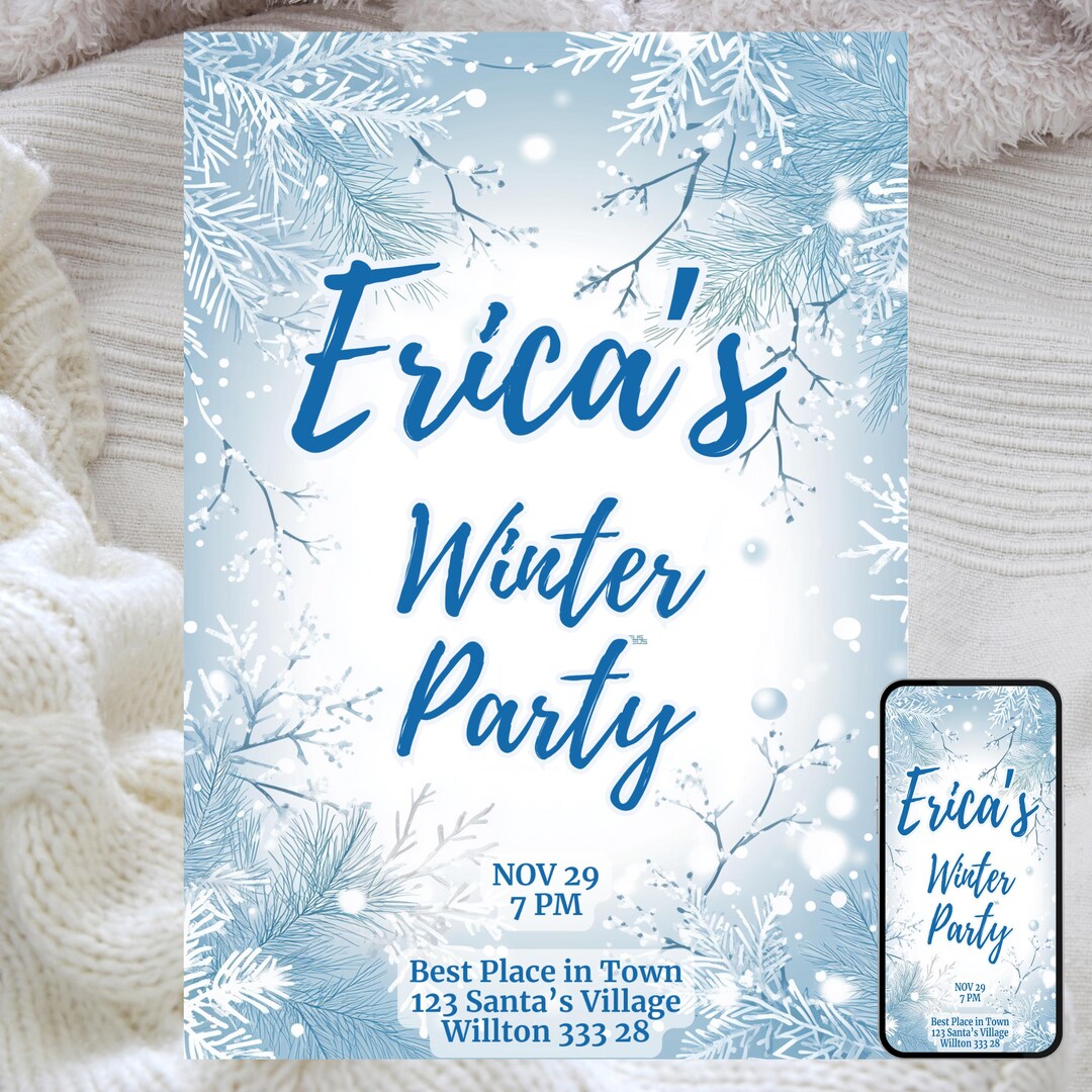 Winter Party Invitation, Snow Celebration Event, Company Gathering, Fun ...