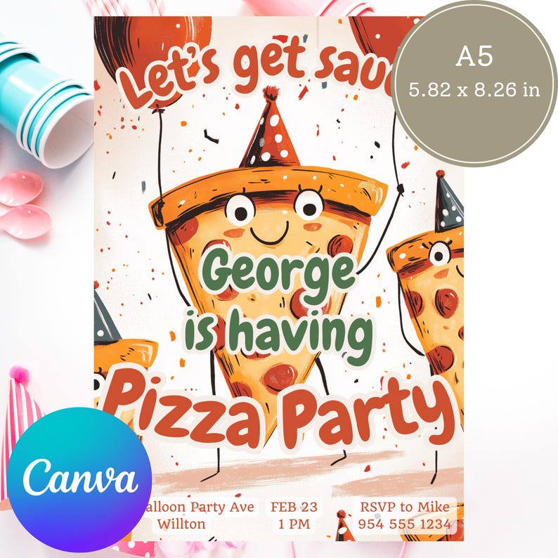 Pizza Party Invitation, Editable Digital Template, Fun and Festive ...