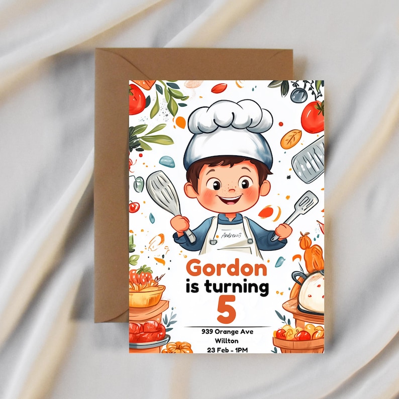 Editable Kids Cooking Birthday Invitation, Chef Party Invite, Baking ...
