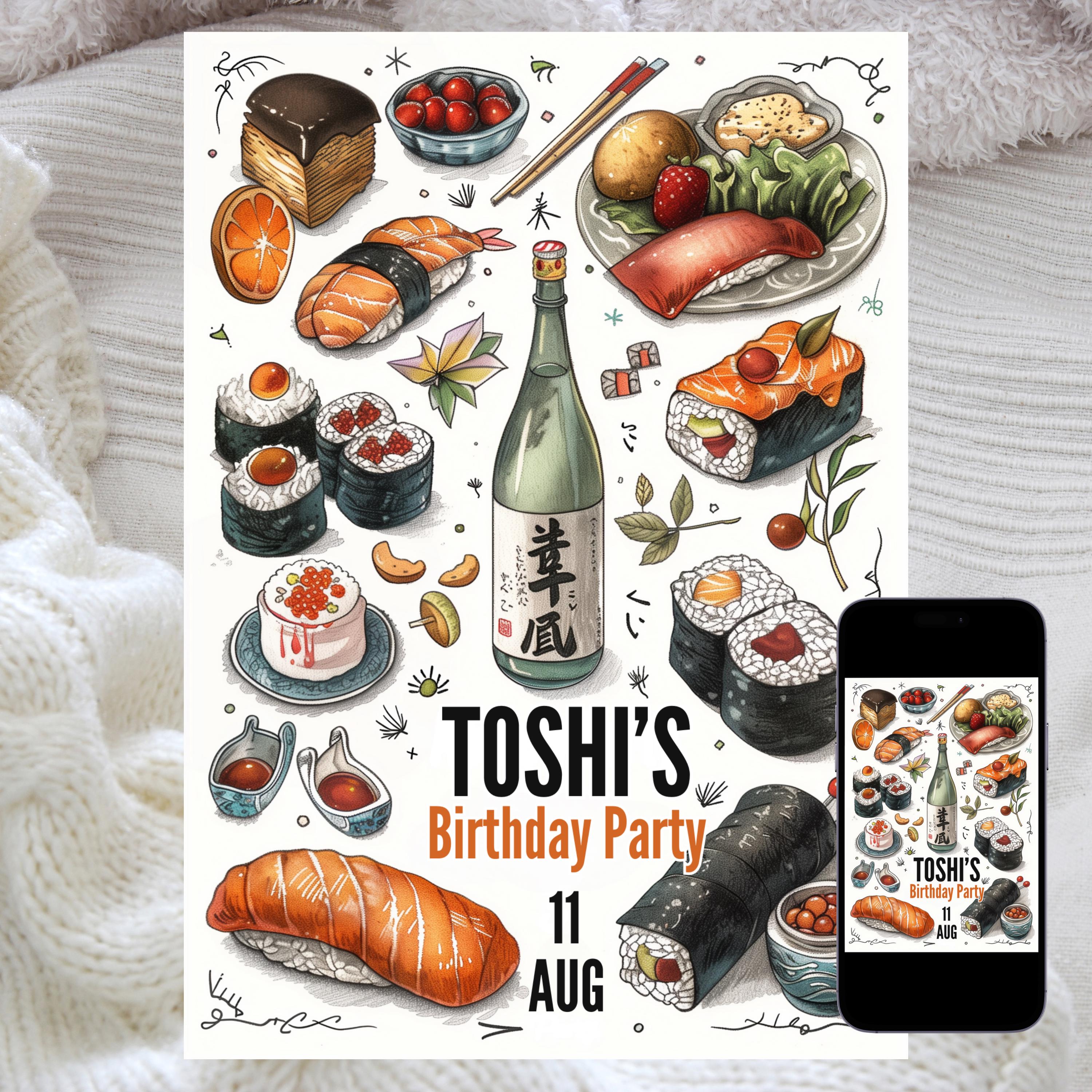 Sushi Party, Japanese Theme Invite, Asian Party Invitation, Sake ...