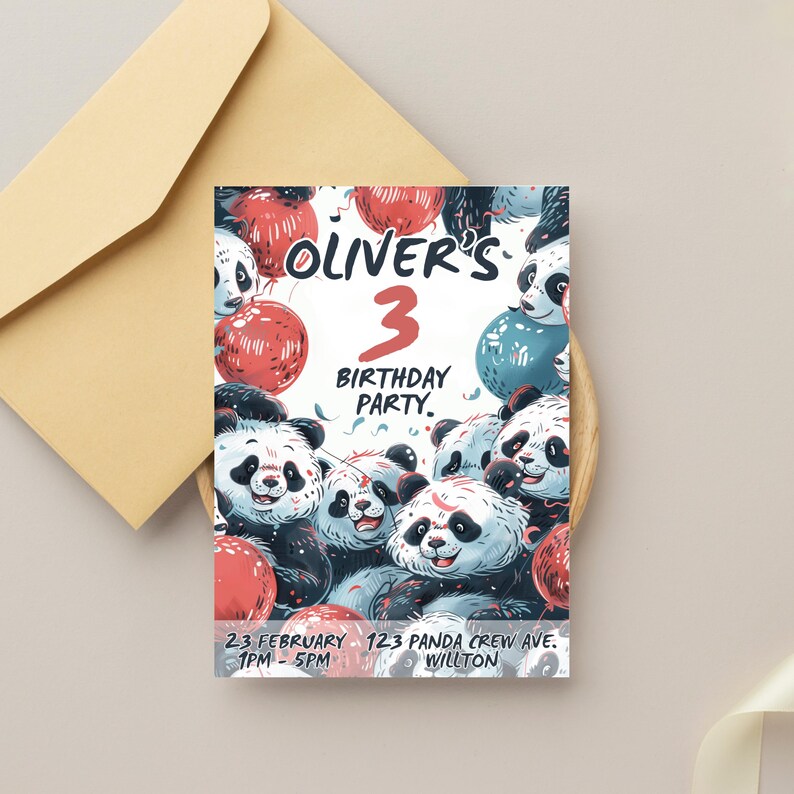 Editable Panda Birthday Invitation, Cute Panda Theme Party Invite ...