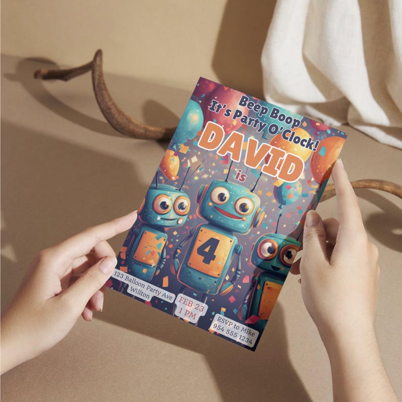Funny Robot Birthday Invitation, Kids Party, Editable Digital Template ...