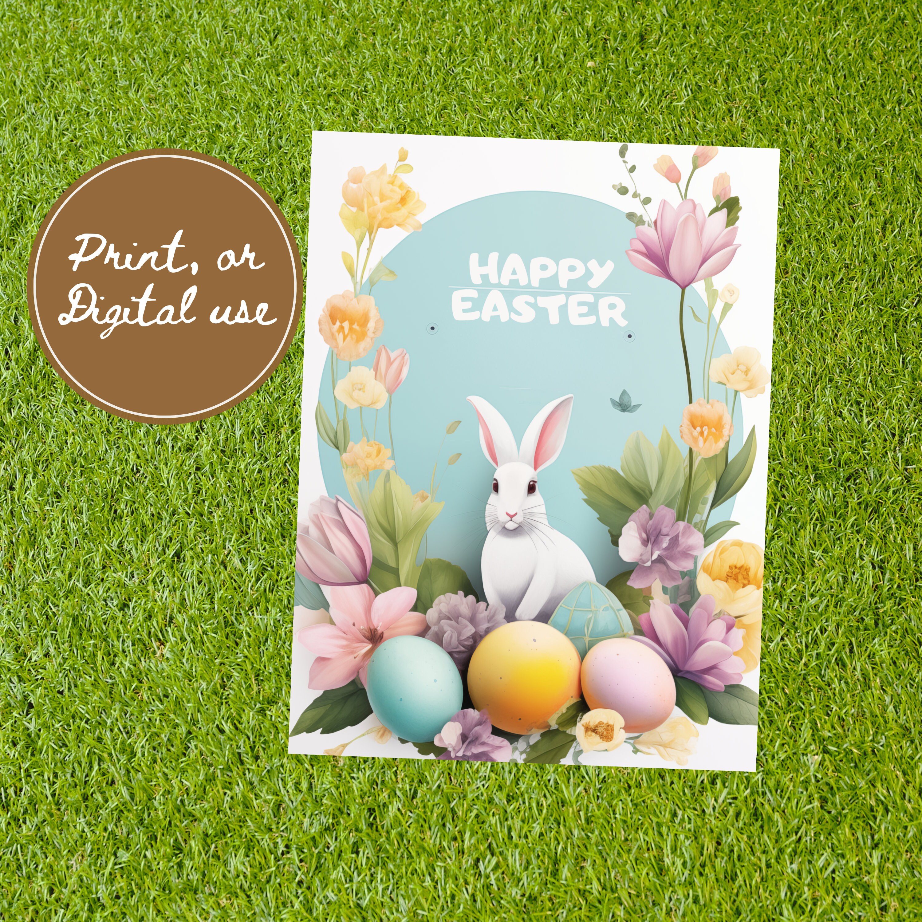 Illustrated Easter Greeting Card: Floral Bunny Design (digital Download ...