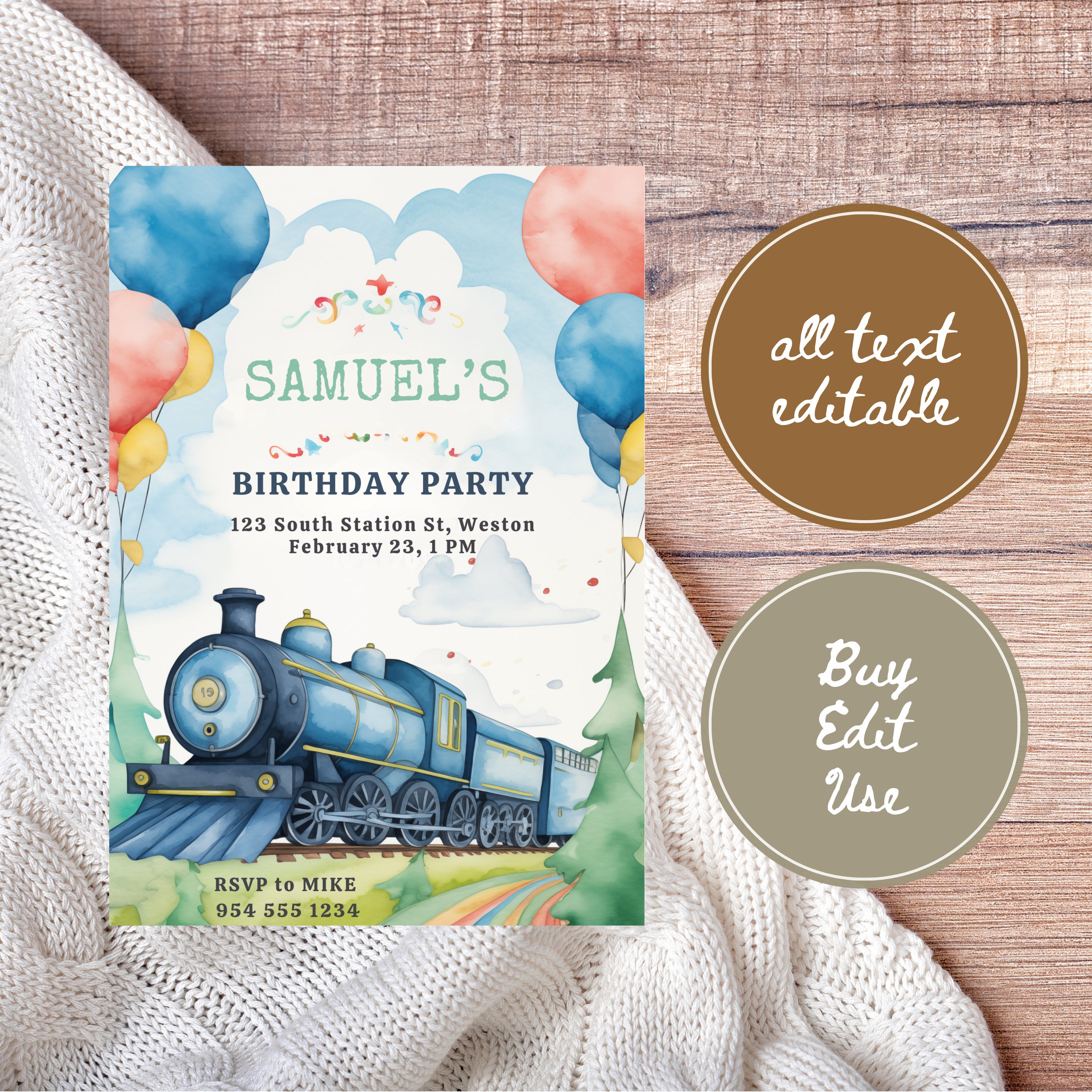 Adorable Watercolor Train Birthday Invite Template, Chugga Chugga Train ...