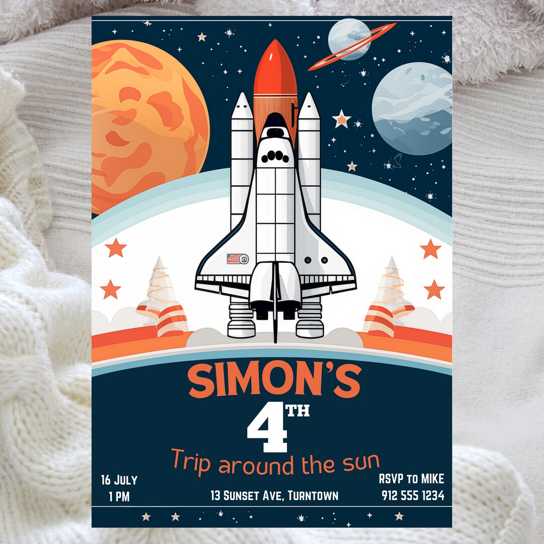 Space Shuttle Invitation, Space Birthday Party Invitation, Customisable ...