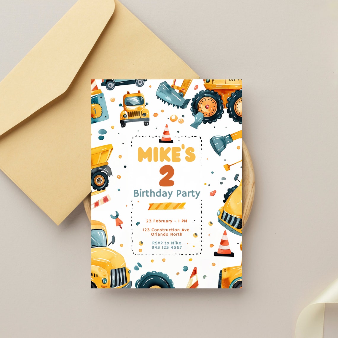 Construction Birthday Party Invitation Template, Construction Truck ...