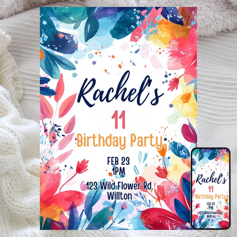 Editable Wildflower Birthday Invitation: Floral Garden Party (digital ...