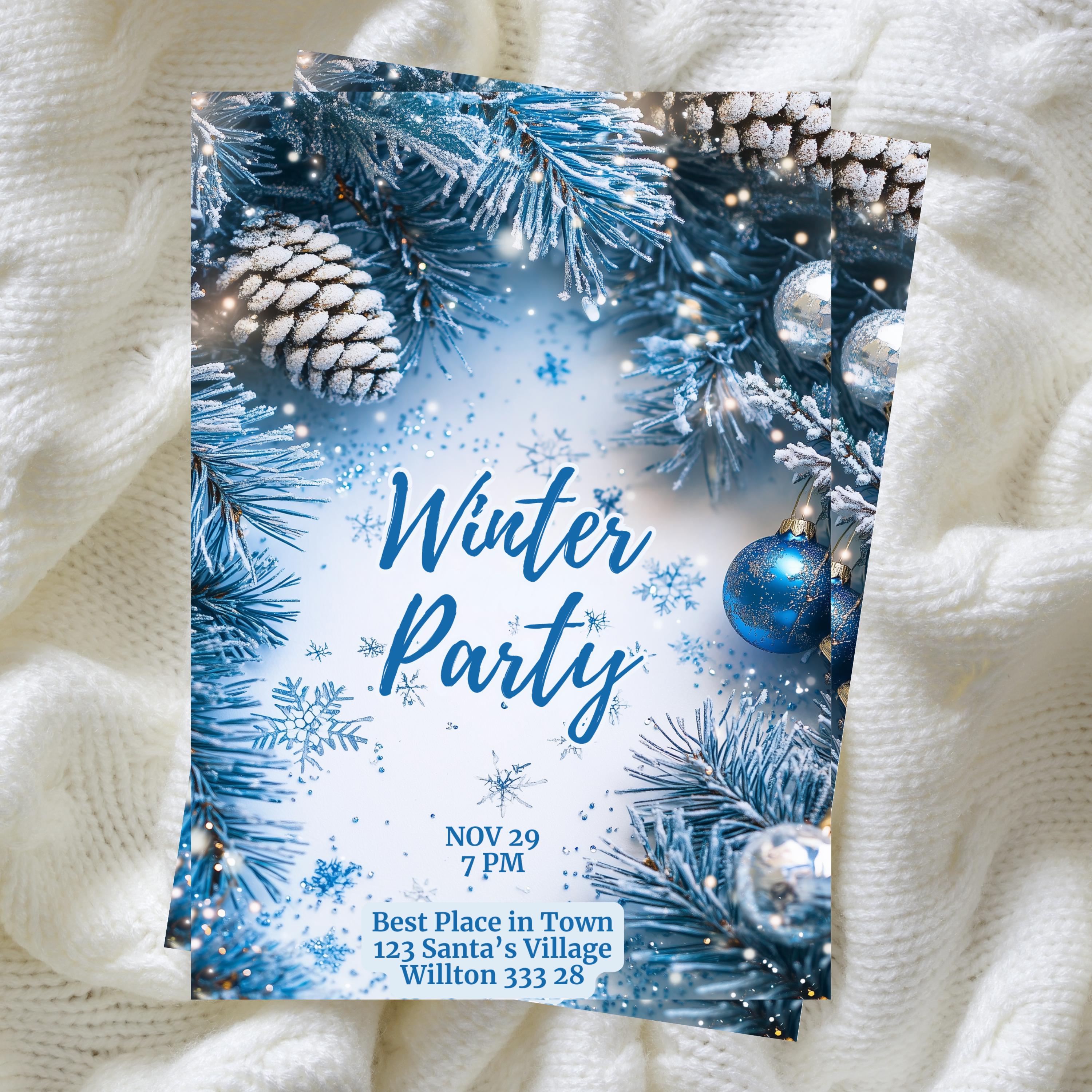 Editable Winter Party Invitation: Snowy Celebration Template (digital ...