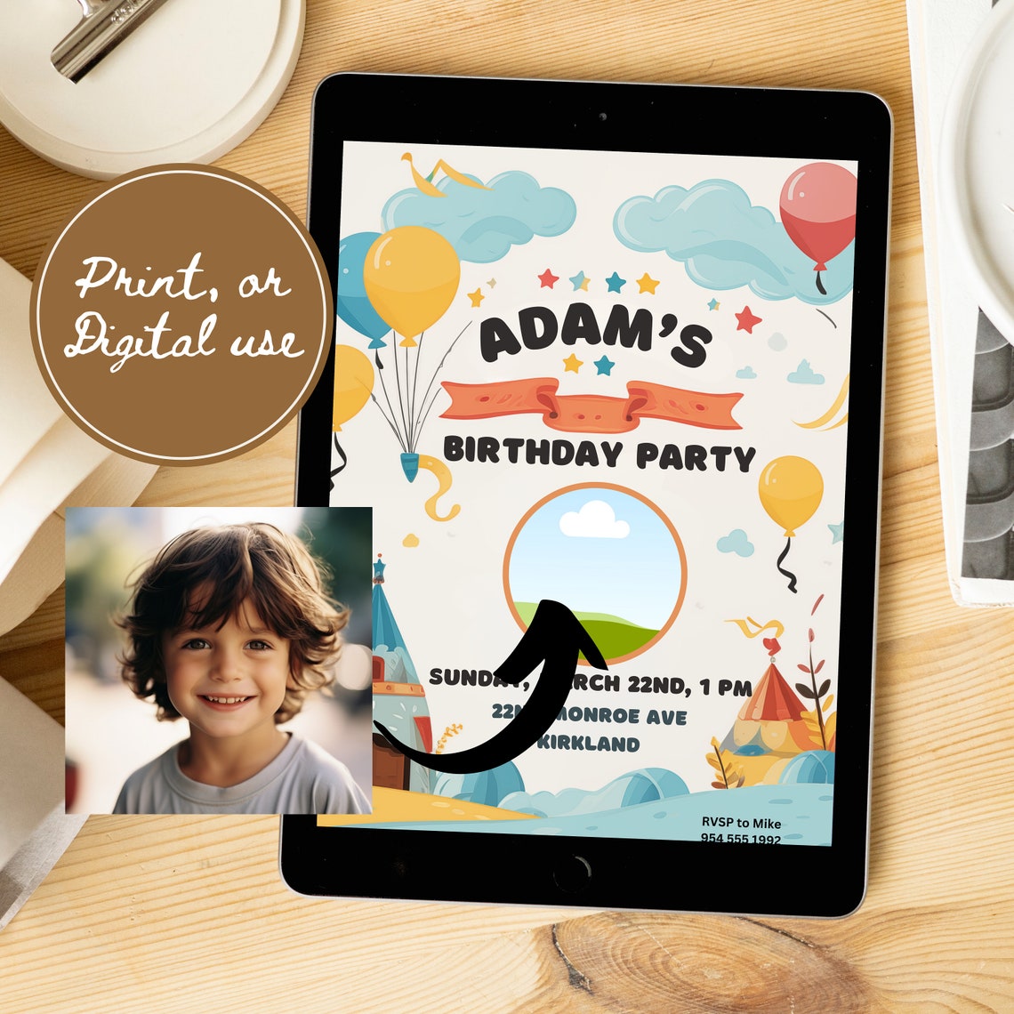 Kids Birthday Party Invite With Photo, Invite Template With Own Photo ...