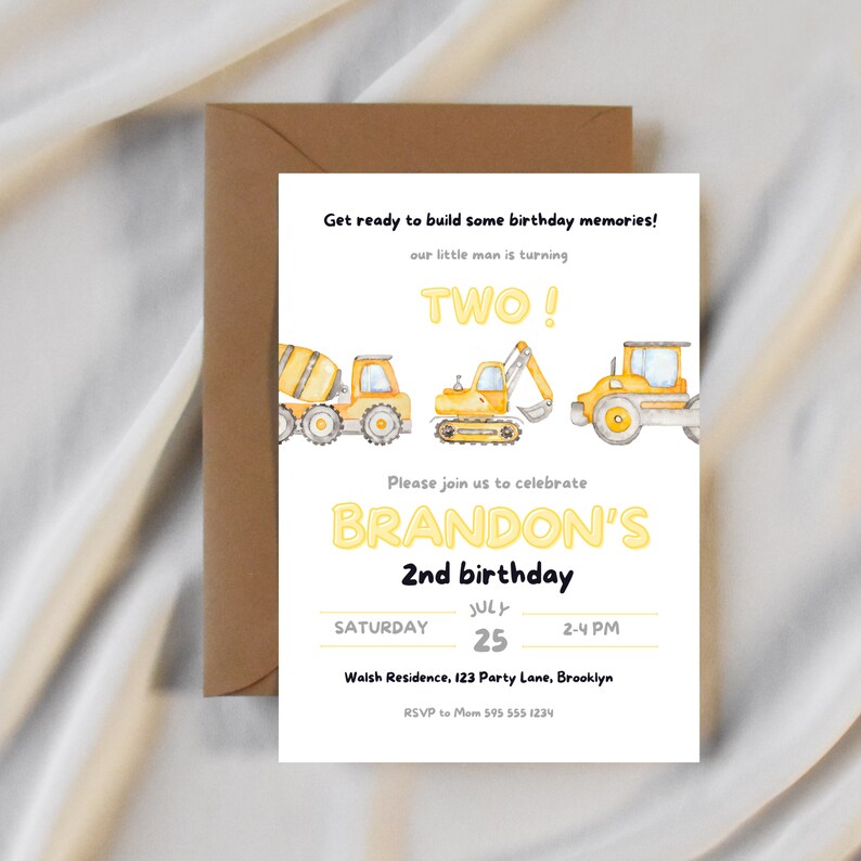 Construction Birthday Invite, Editable Excavator Birthday Party ...