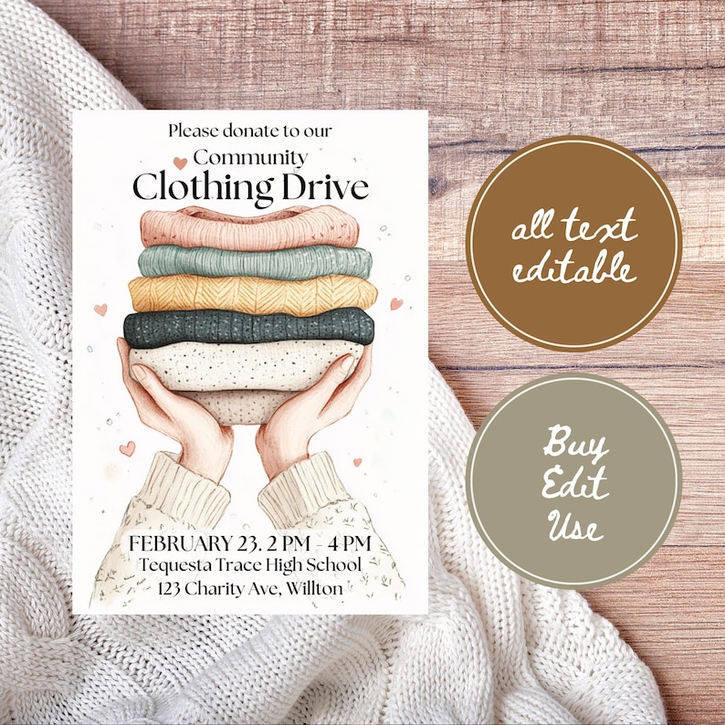 Clothing Donation Drive Invitation, Community Charity Event, Editable ...