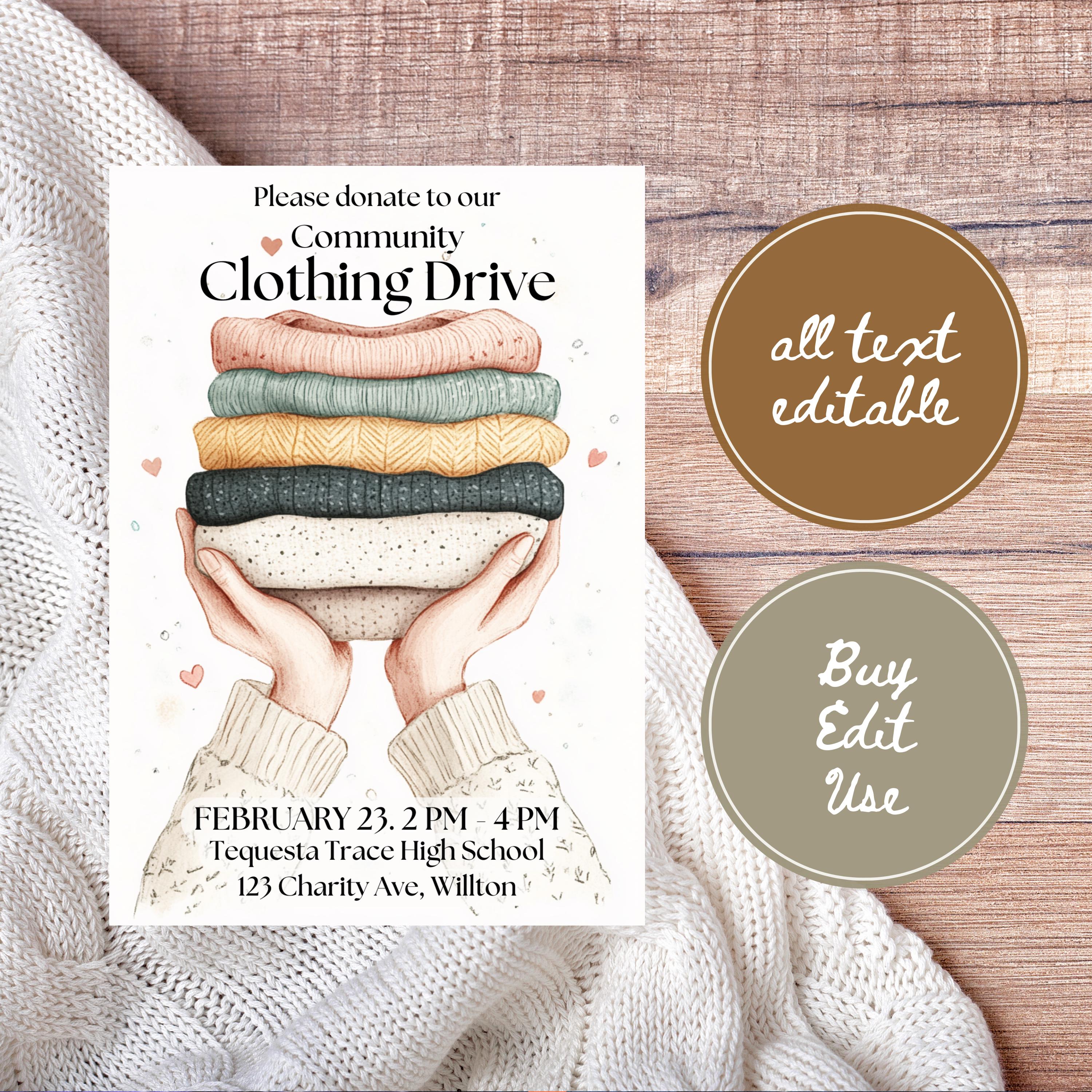 Clothing Donation Drive Invitation: Editable Charity Event Template ...