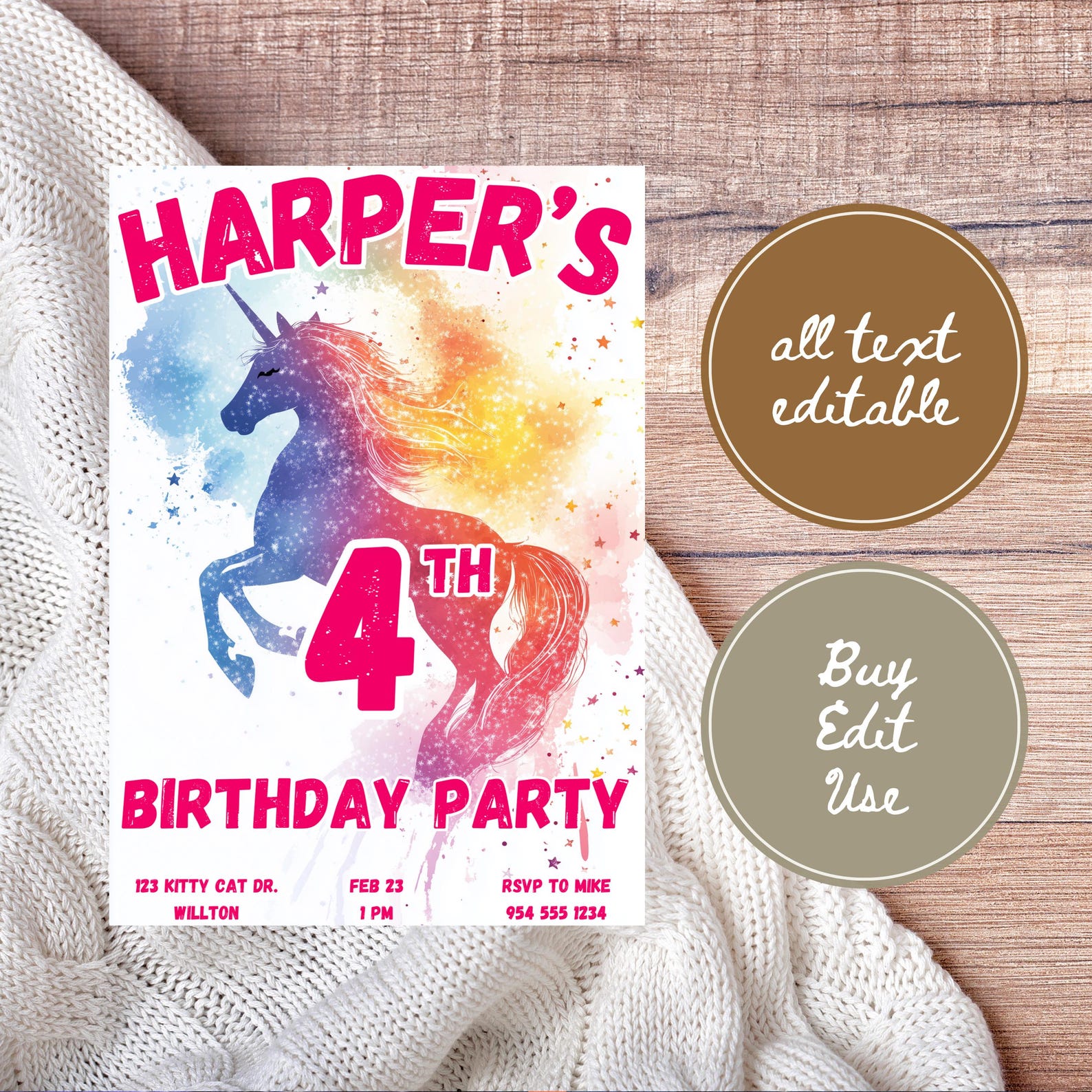 Unicorn Birthday Invitation, Fun Magical Kids Party Celebration ...